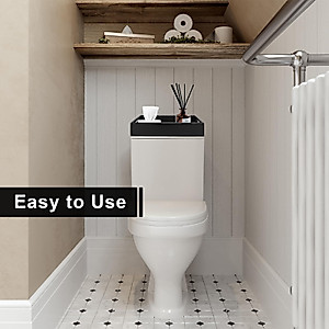 LANIAKEA 2PCS Toilet Tank Tray, Wooden Toilet Paper Storage Basket Tray, Decorative Organizer Box Wood Bathroom Vanity Tray for Perfume Makeup Counter, Black 15" x 6" x 2"