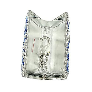 Tngan Women Elegant Floral Evening Bag Hollow Out Rhinestone Crystal Clutch Wedding Party Banquet Bridal Handbag, Blue