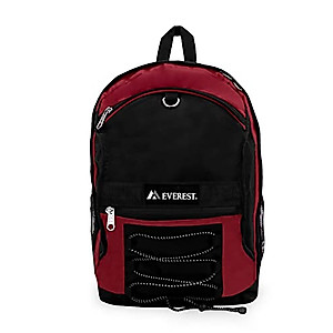 Everest Two-Tone Backpack with Mesh Pockets, Burgundy/Black, One Size