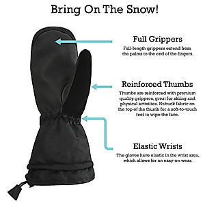 N'Ice Caps Men's Women's Waterproof Snow Mittens Gloves 100 Gram Thinsulate (Women's Medium, Mittens - Black)