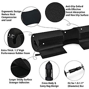 Gonex Barbell Pad Set for Squats Hip Thrusts Upgraded Bar Neck Pads Workout Foam Weightlifting Cushion with 2 Gym Ankle Straps Hip Resistance Band Fits Standard Olympic Bars with a Carry Bag, Pink/Black