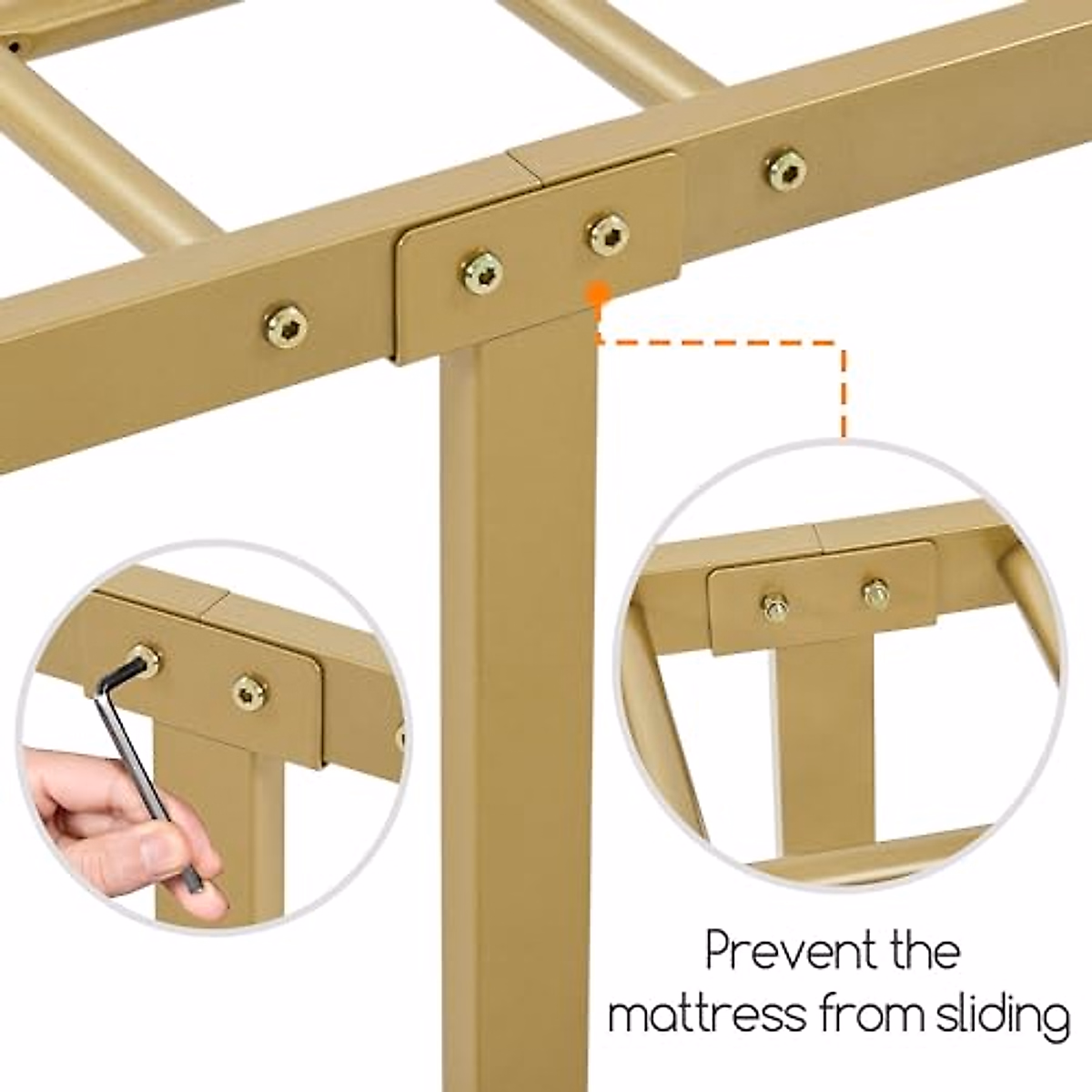 Yaheetech Canopy Bed Frames Metal Four-Poster Canopied Platform Bed with Headboard and Footboard, Sturdy Slatted Structure/Ground Clearance: 11.2" /Antique Gold/Full Bed