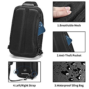 SSWEISIKER Sling Bag for Men, Men's Shoulder Bag and Chest Bag, Waterproof Small Crossbody Backpack with Multiple Pockets & USB Charging Port for Sports, Gym and Travel, Anti-theft & Minimalist, Black