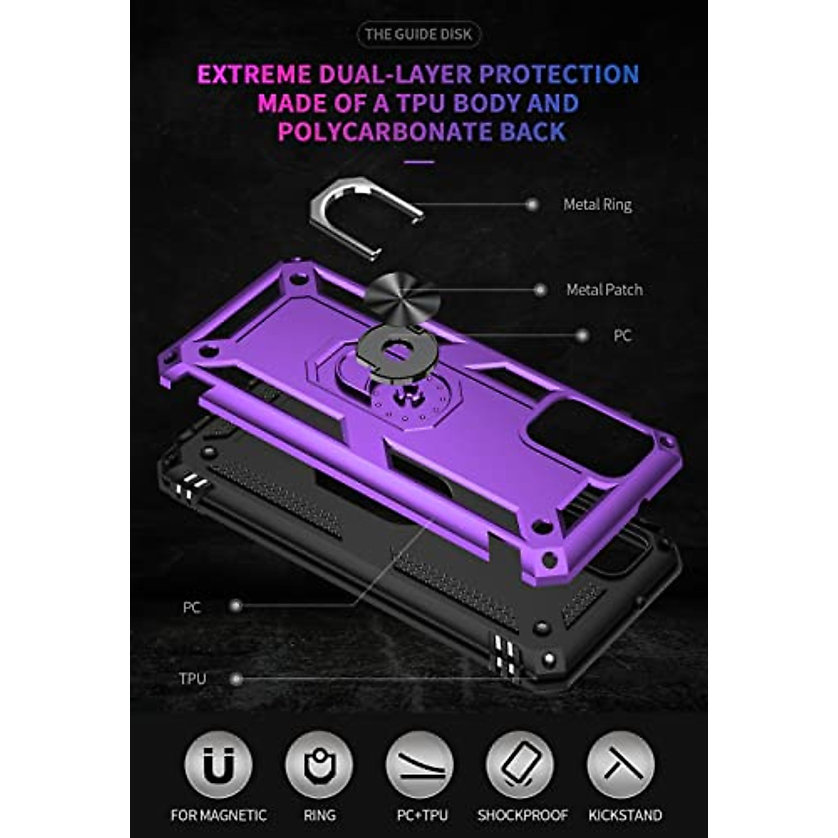 Androgate for Galaxy A03S Case, Samsung A03S Case with HD Screen Protector, Military-Grade Ring Holder Stand Car Mount 15ft Drop Tested Cover Phone Case for Samsung Galaxy A03s, Purple