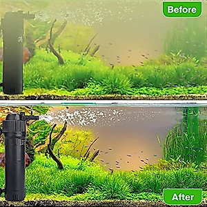 hygger 4-in-1 Submersible U-V Filter Pump, Internal Green Water Killer with Timer, 210GPH 8W Adjustable Fish Tank Filter, Increase Oxygen for 40-80 Gallon Aquarium Tank