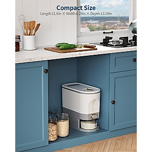 Lenwi 11 Lbs Rice Dispenser, Large Rice Container with Scale Measuring Cup, BPA-Free Household Rice Storage Container with Time Scale, for Home Kitchen Pantry Organization