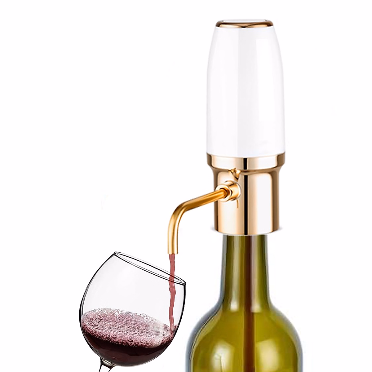 Thirdtms Electric Wine Aerator Pourer, Wine Air Aerator Pourer, Electric Wine Decanter with Aerator, Wine Pourer Spout, USB Rechargeable, Gift Idea for Wine Lovers White & Gold