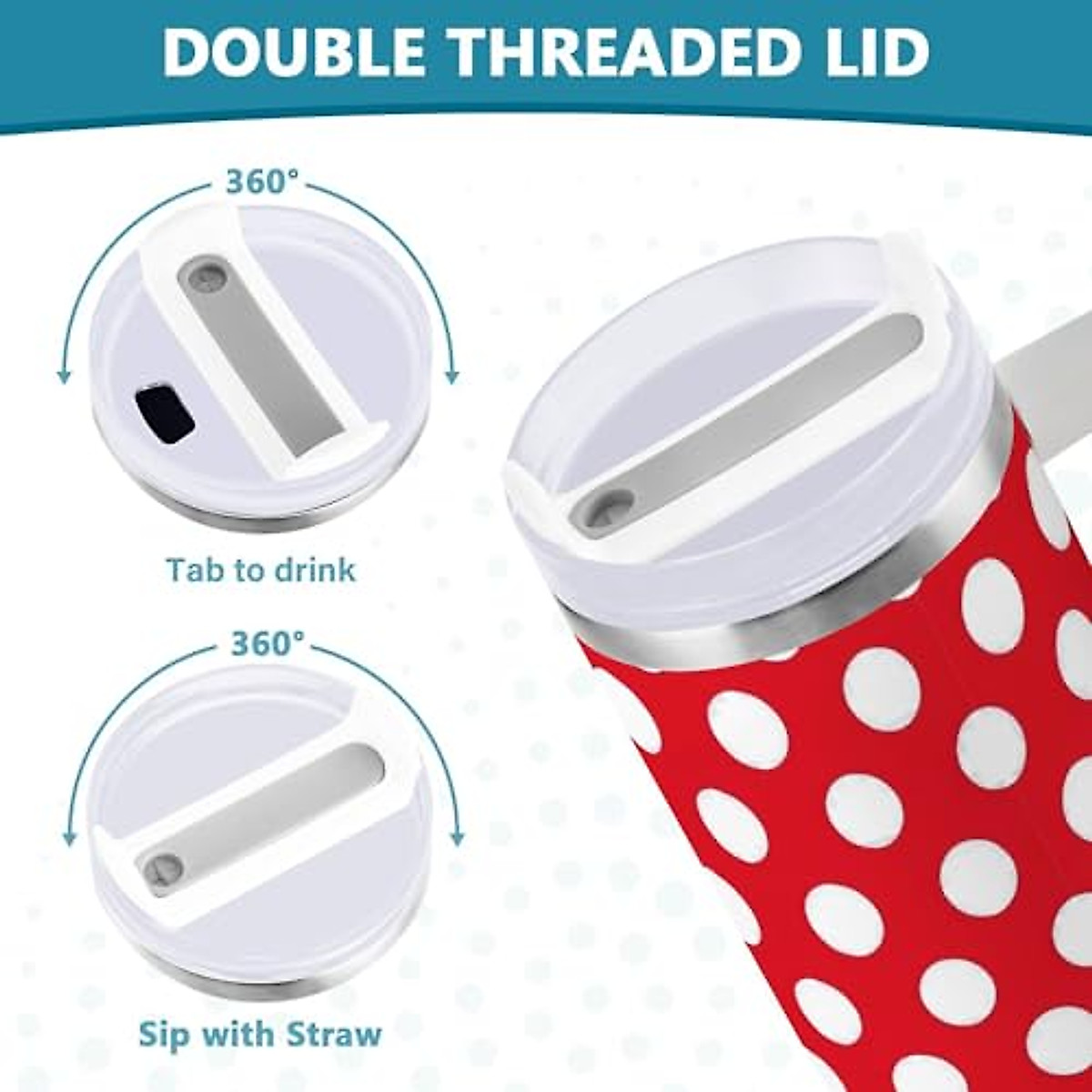 MCHIVER Red Polka Dots Tumbler with Lid and Straw 40 oz Insulated Water Bottle Leakproof Travel Mug Cup for Coffee Water Tea