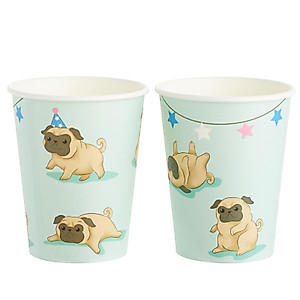 144 Piece Pug Party Supplies, Dog Birthday Decorations with Paper Plates, Napkins, Cups, and Cutlery (Serves 24)
