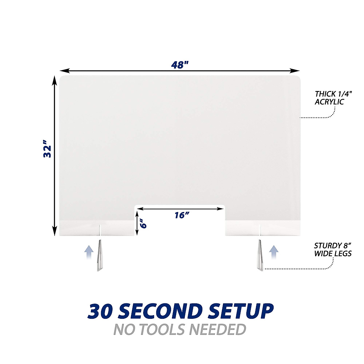 SignHero Sneeze Guard | Large, Sturdy ¼” Acrylic Plexiglass Shield | USA-Made, Fast Shipping, 30 Second Setup | Plexiglass Barrier for Counter, Reception, School, Office (Multiple Sizes)