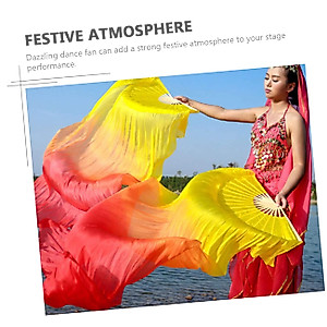 RAZZUM Kids Square Practice Women Lengthen Long Chinese Silk Praise Veil Streamer for Faux Perfomance Fans Morning Yangko Dance Simulation Supplies Flag Folding Props Veils M Decorative Fan