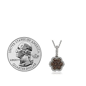 LE VIAN 5/8 Carat White and Chocolate Diamond Flower Pendant Necklace for Women in 14k White Gold (G-H/Fancy Brown, VS2-SI2, cttw) on 18 Inch Chain with Lobster Claw Clasp