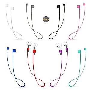 QYTOJQX 8 Packs Airpods Strap String Lanyard Anti-Lost Leash Rope Sports Cord, Fashion Colorful Soft Silicone Skin-Friendly Around Neck Wireless Earphone, Compatible with Airpods Pro 3/2/1 (8Pcs)