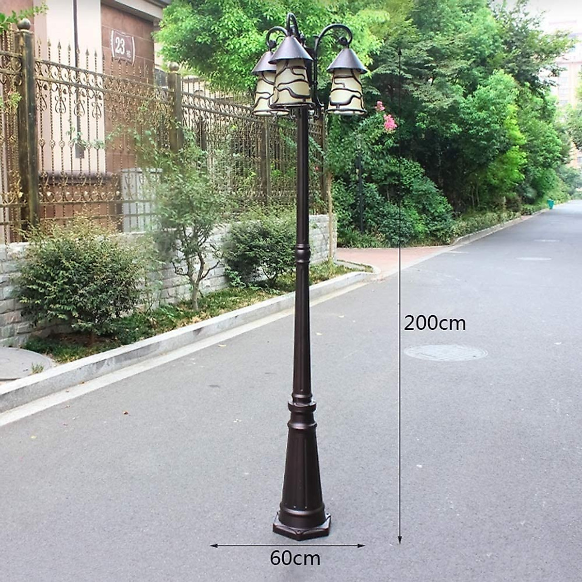 MODEBHD 200cm 3-Heads Continental Glass Column Lamp Modern Simple Waterproof Lawn Lantern Garden Street Lights Post Pillar Fence Garden Lamp Bollard Lamp Outdoor Table Desk Lamp Floor Lamp