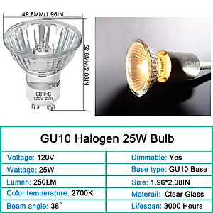 Lacnooe GU10 Halogen Bulb 25 Watt NP5 Replacement Bulb for Candle Warmer, Scent Wax Burner, Fragrance Melt, GU10+C 120V 25W Warming Bulb, MR16 JDR Dimmable, Warm White 2700K (6 Pack)