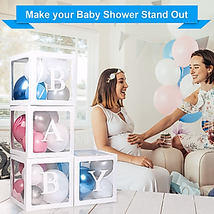 Keencopper Baby Boxes with 12 Letters for Baby Shower, Baby Shower Decorations for Boy Or Girl, 4 Pcs Transparent Balloon Boxes Clear Blocks for 1st Birthday, Gender Reveal Party Supplies Background