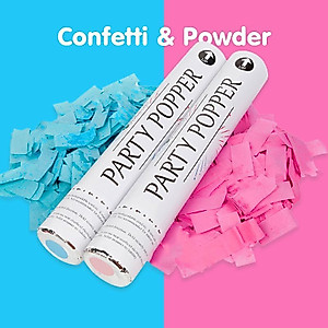Clover Products Premium Gender Reveal Powder Cannon – 4 Pack Includes 2 Pink and 2 Blue | 12 Inch Gender Reveal Poppers | Compressed Air Powered | Make Your Announcement Unforgettable | Each Box Contains a FREE “It’s a Girl” and “It’s a Boy” Balloon.