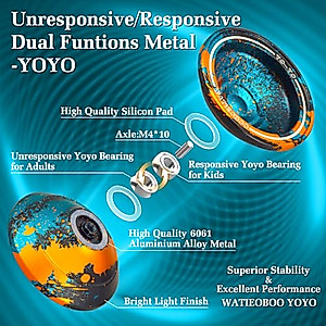 WATIEOBOO M18 Responsive & Professional Unresponsive Yoyo - Kids 8-12 & Adults Pro Metal Trick Yoyo with Yo Yo Bearing Kit, 10 Strings, Case & Gloves (Green, Yellow, Black)
