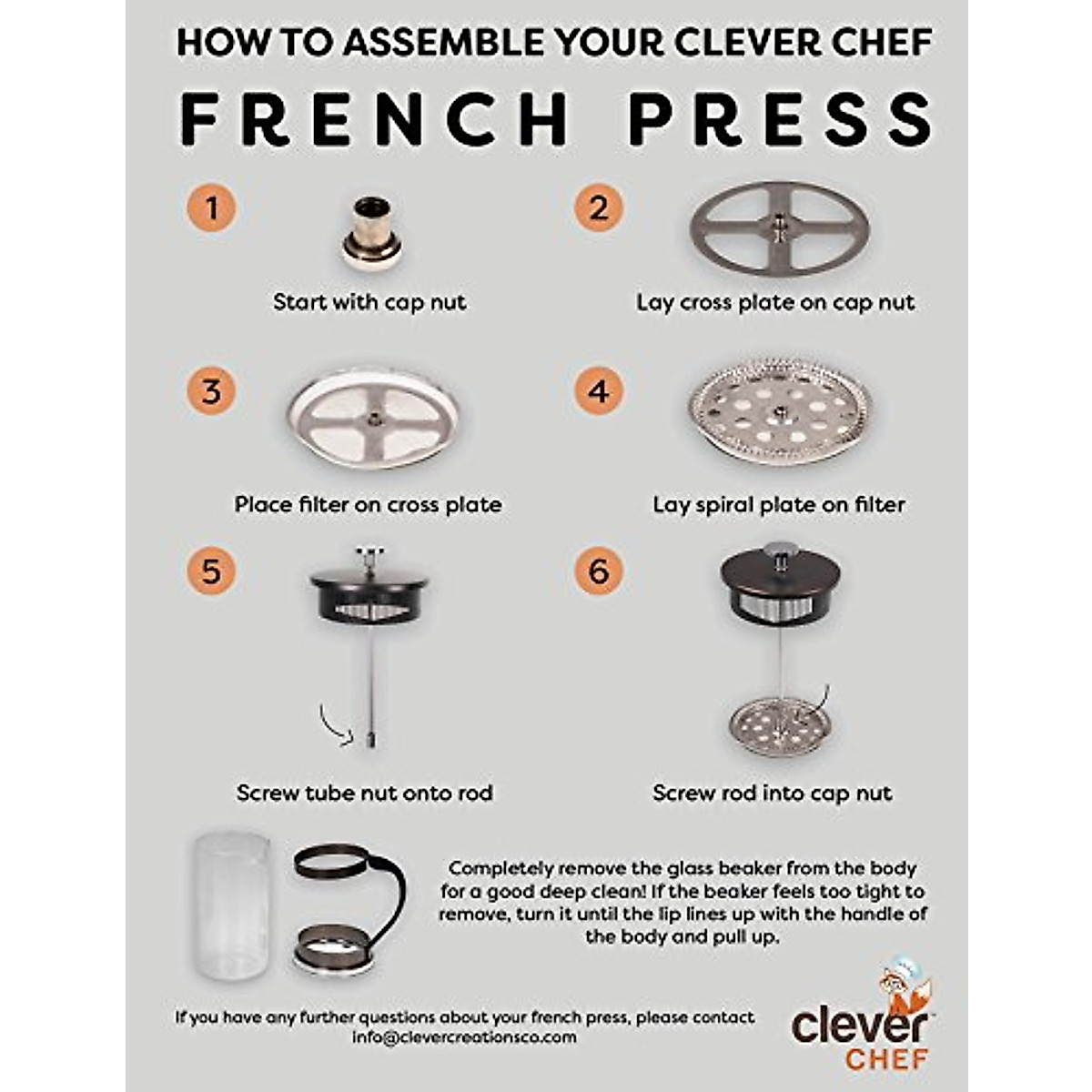 Clever Chef French Press Coffee Maker, Maximum Flavor Coffee Brewer with Superior Filtration, 2 Cup Capacity, Black