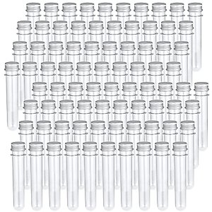 SINJEUN 80 Pack 45ml Clear Plastic Test Tubes with Caps, 25x140mm Bath Salt Tubes, Good Seal Test Tubes Containers with Screw Lip for Sample, Gumball, Candy, Scientific Experiments