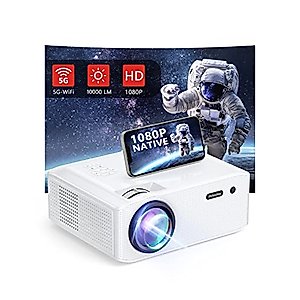 MiTecHPro Native HD 1080P Projector with 5G WiFi, 340 ANSI Portable Movie Projector 4K Support with Zoom Function and Timer Shutdown, Outdoor Projector for HDMI/USB/Laptop/iOS & Android Phone, White