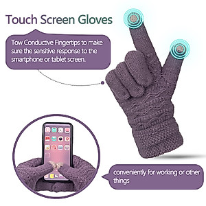 Women Beanie Hat Gloves and Scarf Set Winter Warm Knit Cap Thick Fleece Lined Neck Warmer Purple Snow Ski Cold Weather, Gorras Gorros Guantes Bufandas de Invierno para Mujer, Gift for Mom