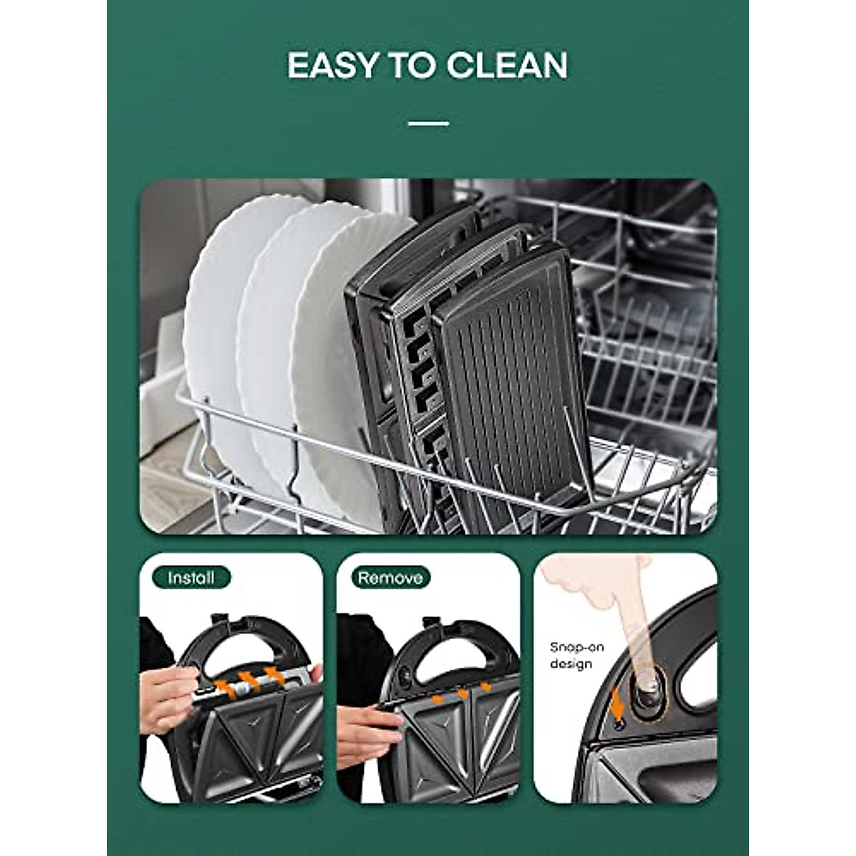 FOHERE 3-in-1 Sandwich Maker, Waffle Maker, Sandwich Grill, Portable Electric Panini Press with Removable Non-Stick Plates, LED Indicator Lights, Cool Touch Handle, Toaster, Grilled Cheese Machine