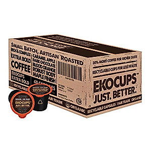 EKOCUPS Organic Extra Bold Roast Coffee Pods, Extra 30% More Coffee Per Cup, Artisan Fair Trade Dark Roast, Extra Bold Coffee for Keurig K Cup Machines, Recyclable Pods, 40 Count