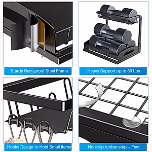 Fkprorjv Under Sink Organizer, 2 Pack L-Shaped Bathroom Kitchen Organizers and Storage, Pull Out Sink Cabinet Drawer Shelf Pantry Organizer and Storage, Black