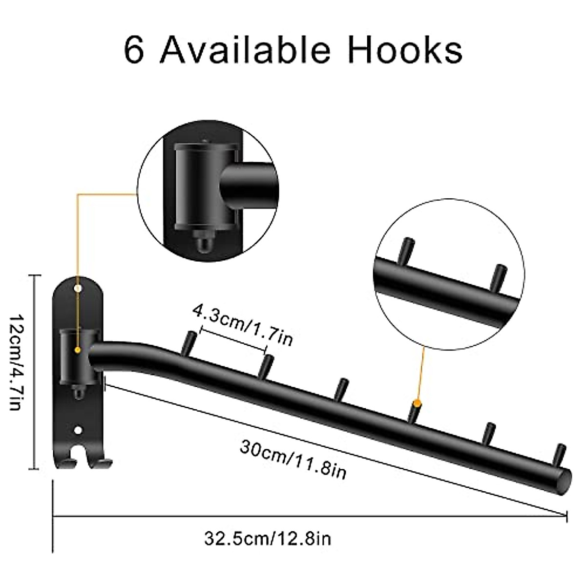 Bosszi 2-Pack Wall Mounted Folding Clothes Hanger Rack, Stainless Steel Clothes Hooks with Swing Arm Holder Space Saving Clothing Hanging System Closet Storage Organizer Heavy Duty Drying Rack (Black)