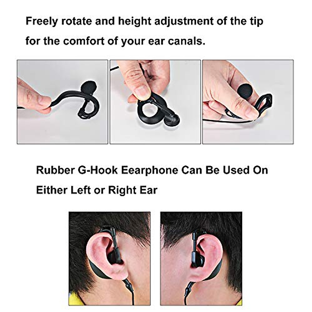 SAMCOM Walkie Talkie Earpiece with Mic G Shape 2 Pin Headset Soft Ear Hook Earpiece Headset 3.5mm Plug Ear Hook Listen Only Two Way Radios