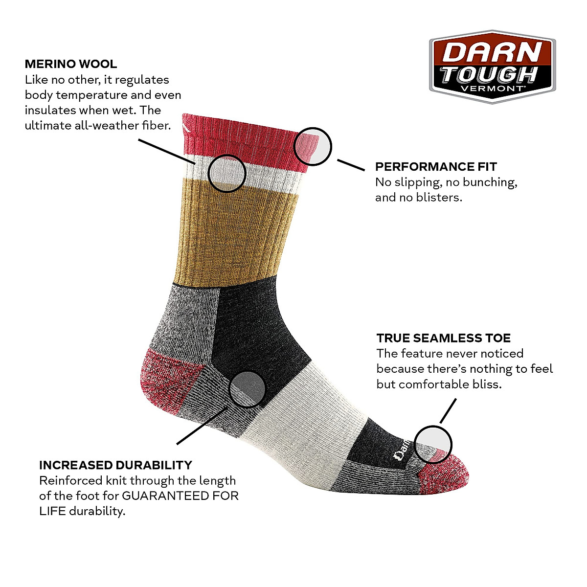 Darn Tough Men's Heady Stripe Micro Crew Light Cushion Sock (Style 1924) - Teal, Medium