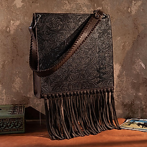 Wrangler Tote Shoulder Bag for Women Western Tooling Handbags Fringing Satchel Purse with Hand-Woven Strap