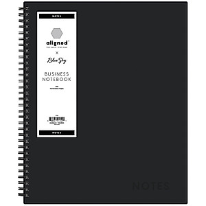 Blue Sky Aligned Notes Professional Business Notebook, Flexible Cover, Twin-Wire Binding, Perforated Pages, 8.5" x 11", Black