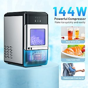 COSTWAY Nugget Ice Maker Countertop, 44 LBS Ice Makers with Built in Self-Cleaning, Intelligent Control Panel, Compressor and Ice Scoop, Portable Compact Ice Maker Machine for Party, Kitchen, Office