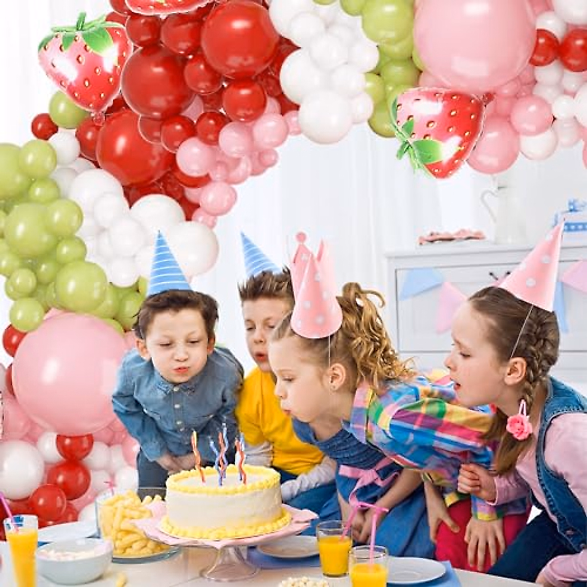 Strawberry Balloon Arch, Strawberry Balloon Garland With Red Pink Green Latex Balloons and Strawberry Foil Balloons, Strawberry Balloon Arch Kit for Girls Birthday Strawberry Party Decorations