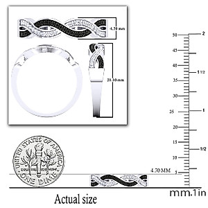 Dazzlingrock Collection 0.15 Carat (ctw) Round Black & White Diamond Criss-Cross Style Stackable Anniversary Wedding Band for Her in 925 Sterling Silver, Size 8