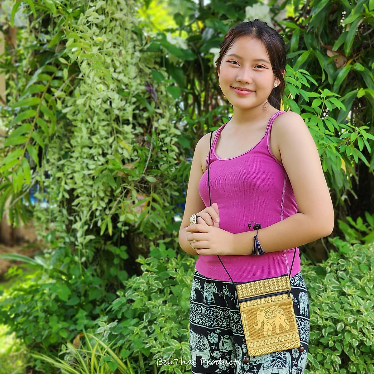 BTP Hmong Bag Hill Tribal Elephant Mini Crossbody Single Shoulder Bag Cellphone Case Passport Holder & Travel Pouch (Plum CP5)