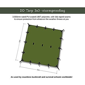 DD Hammocks - DD Tarp 3x3 - Olive Green (10ft x 10ft) - 100% Waterproof Lightweight & Multifunctional Rainfly Tarp Tent Shelter for Camping Backpacking & Hiking Adventure