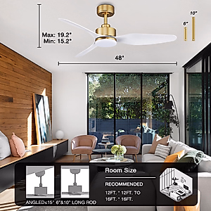 Hoenofly 48 Inch Smart Ceiling Fans with Lights and Remote Control,Dimmable LED Light,Outdoor Indoor Gold White Ceiling Fan,Quiet DC Motor,WIFI Alexa App Workable,for Modern Bedroom Living Room Patio