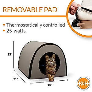 K&H Pet Products Thermo Mod Kitty Shelter Waterproof Outdoor Heated Cat House Gray 21 X 14 X 13 Inches
