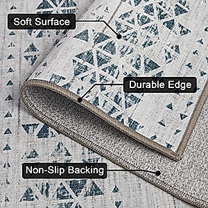 8x10 Area Rugs for Living Room Bedroom: Large Machine Washable Rug with Non-Slip Backing Non Shedding Stain Resistant, Soft Geometric Moroccan Carpet for Dining Room Nursery Home Office - Blue/Ivory