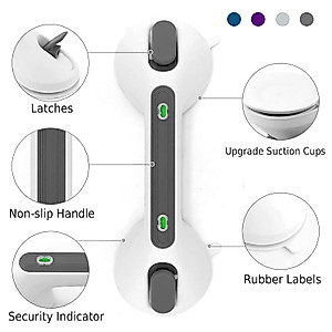 Newthinking Suction Shower Handles for Elderly, Safety Suction Grab Bars with Indicator for Seniors, Heavy Duty Suction Grips for Wall Bathroom Showers & Bathtubs (Dark Grey)
