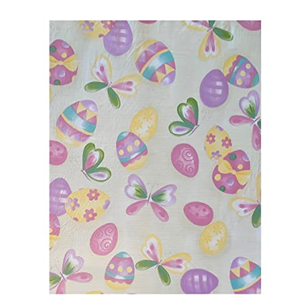 Newbridge Easter Egg Toss Vinyl Flannel Backed Tablecloth, Pastel Decorated Easter Egg and Butterfly Vinyl Tablecloth with Flannel Backing, 60” x 84” Oval