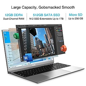 2023 Windows 11 Laptop, 15.6 inch 1920x1080 IPS Display, Coolby 12GB DDR4 RAM / 512GB SSD Laptop Computers, Intel N4120 Quad-Core Processor Notebook PC, Support 2.4G/5G Hz WiFi, BT, Full Size Keyboard