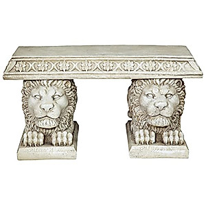 Design Toscano NG31140 Grand Lion of St. John's Square Outdoor Garden Bench Seat, gothic stone