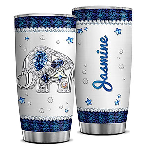 Wassmin Elephant Tumbler Personalized Elephant Gifts For Women Girls Jewelry Drawing Style Stainless Steel Tumblers Custom Name Coffee Travel Mug 20oz 30oz Birthday Christmas Presents