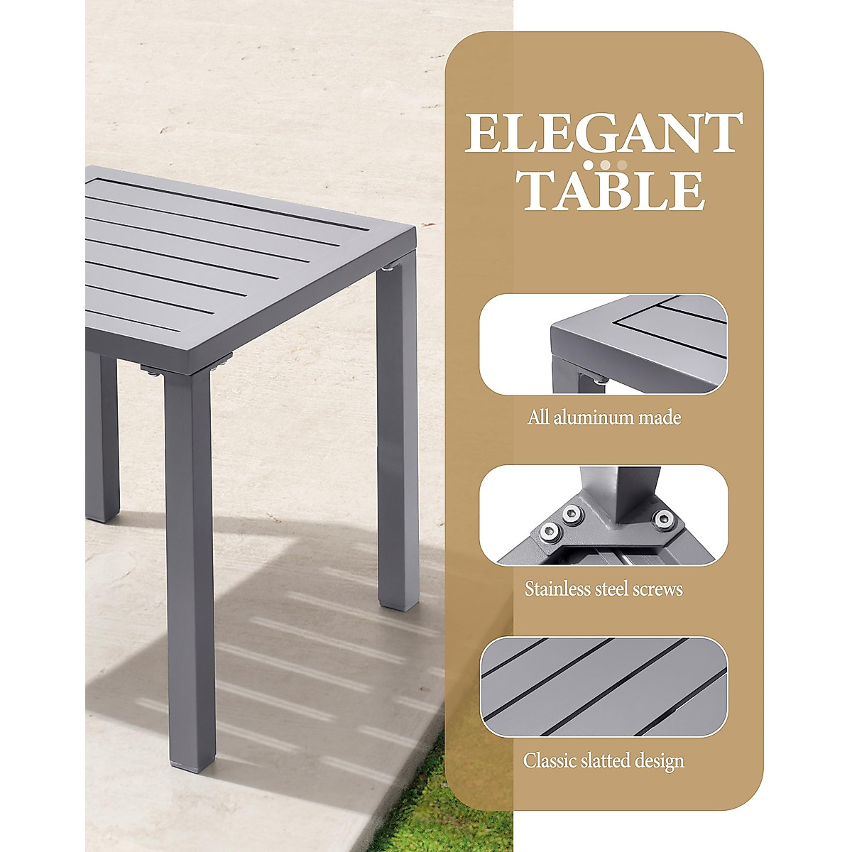 Crestlive Products Aluminum Outdoor Side Table Set of 2, Pool Lounge Chair Side Table, Weather Resistant Small Square Coffee End Table for Patio, Yard, Garden, Porch, Deck, Outdoor