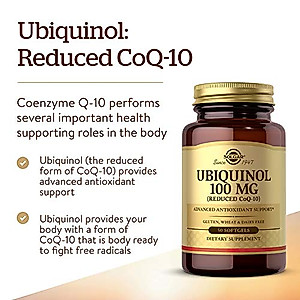 Solgar Ubiquinol 100 mg, 50 Softgels - Advanced Antioxidant Support - Reduced Coenzyme Q10 (CoQ-10) - Gluten Free, Dairy Free - 50 Servings