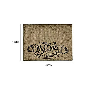 2 Pieces Waterproof Coffee Bar Mat -Big Cups/ Coffee Time, Burlap Coffee Maker Mat/Pad- Waterproof Coffee Station, Funny Coffee Lovers Gifts, Home Decor Parties Daily Use.